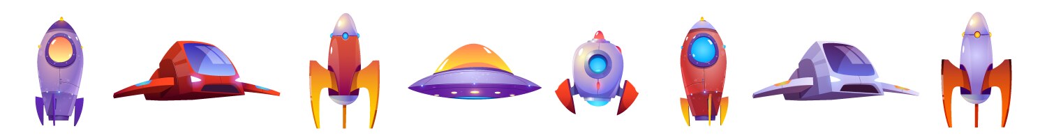 Alien spaceship ufo game icons set Royalty Free Vector Image