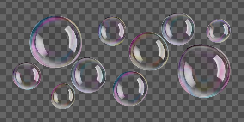 Transparent circle soap bubbles float in bath Vector Image