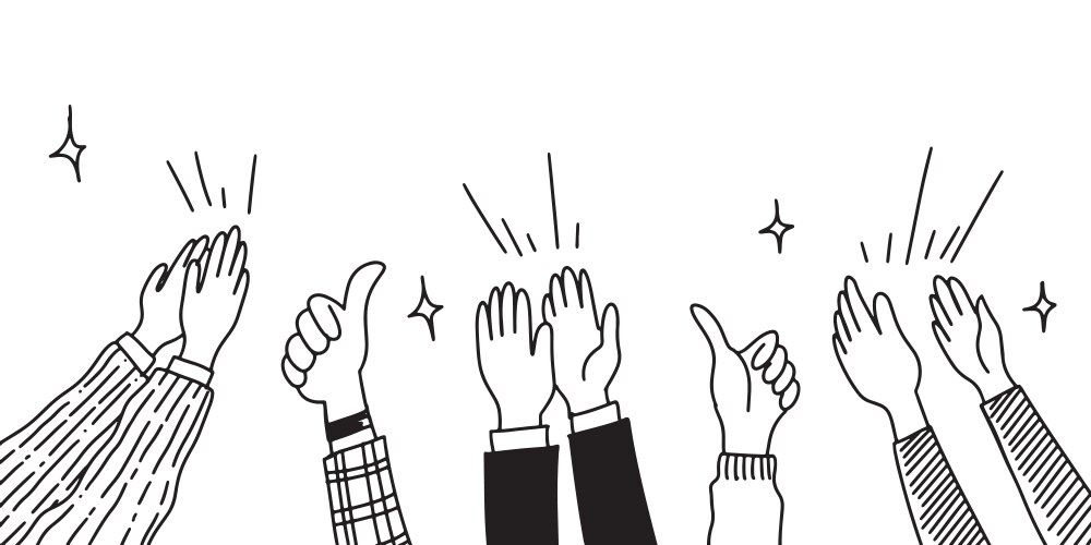 Doodle hands uphands clapping with love applause Vector Image