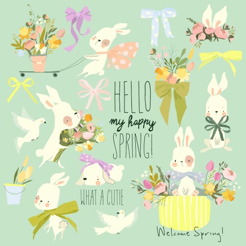 6 cute cartoon hares Royalty Free Vector Image