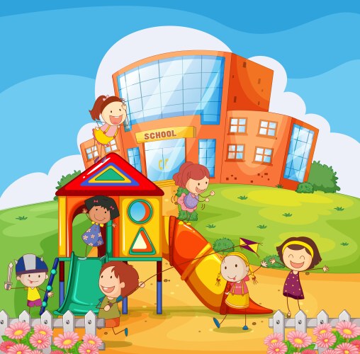 Children playing at school Royalty Free Vector Image