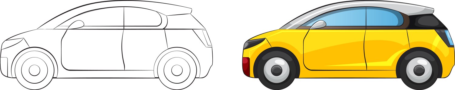 Transformation from line art to colored car Vector Image