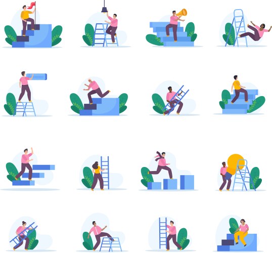 People using ladder icons Royalty Free Vector Image