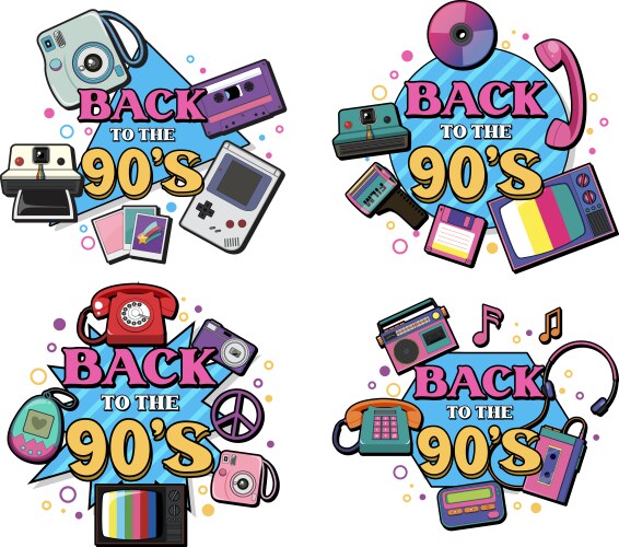 Retro nostalgic 90s clipart set Royalty Free Vector Image