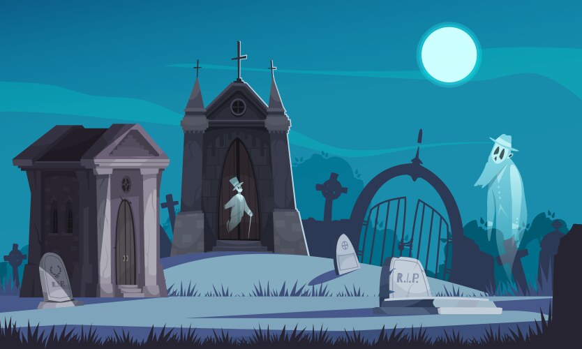 Cartoon cemetery set Royalty Free Vector Image