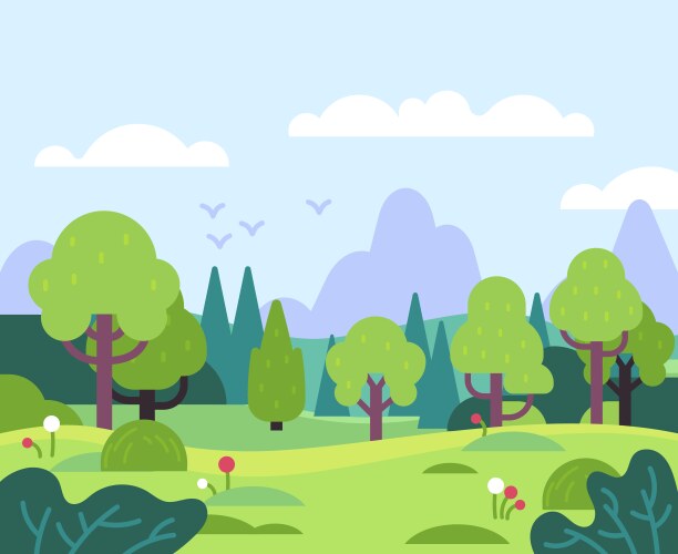 Forest and park plants flat different trees Vector Image