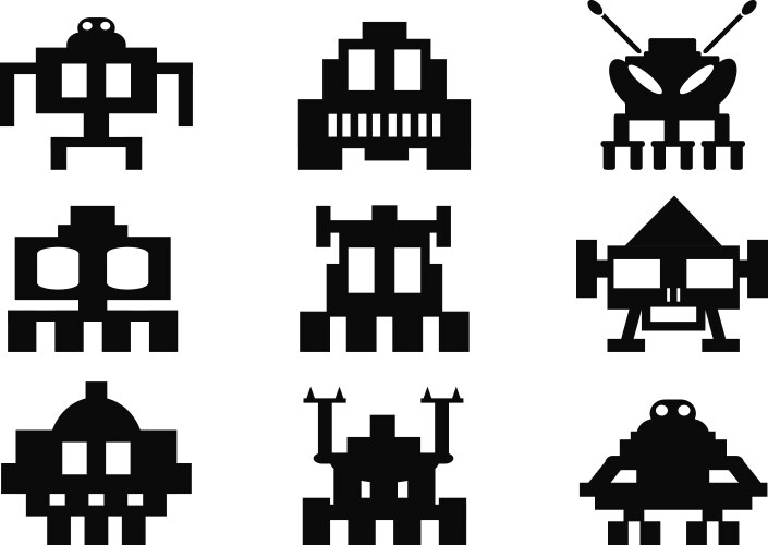 Space invaders 8bit aliens icons set Royalty Free Vector