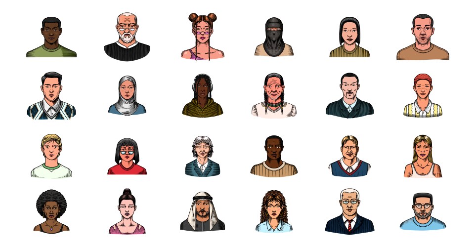 Human avatars collection faces of people Vector Image