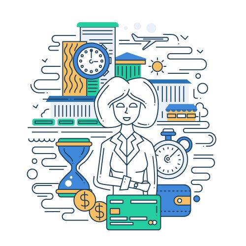 Finance and money round concept in colored line Vector Image