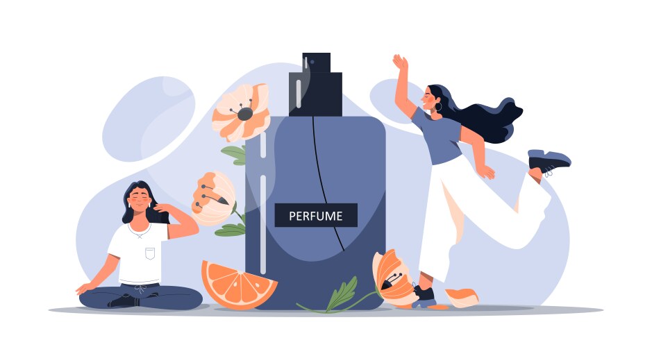 Two Women Using Perfume Bottle Royalty Free Vector Image