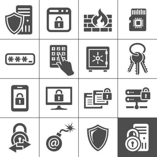 Black internet icons set Royalty Free Vector Image