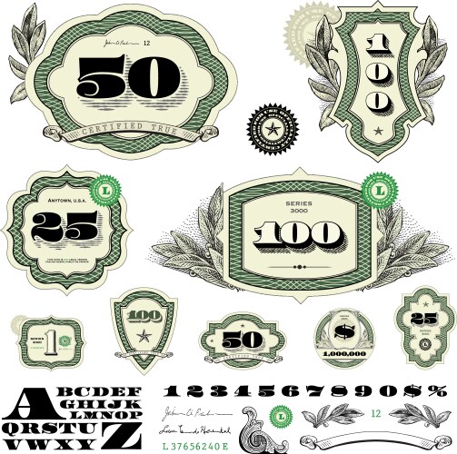 Money and numbers set Royalty Free Vector Image