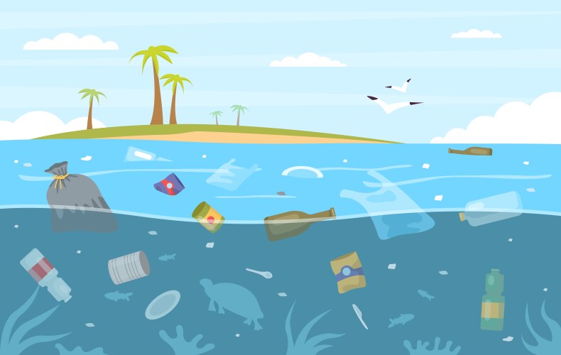 Plastic pollution trash under sea Royalty Free Vector Image