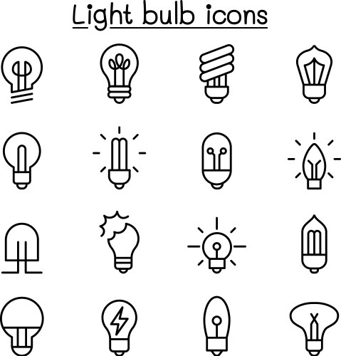 Lightbulb icon set light bulb electricity Vector Image