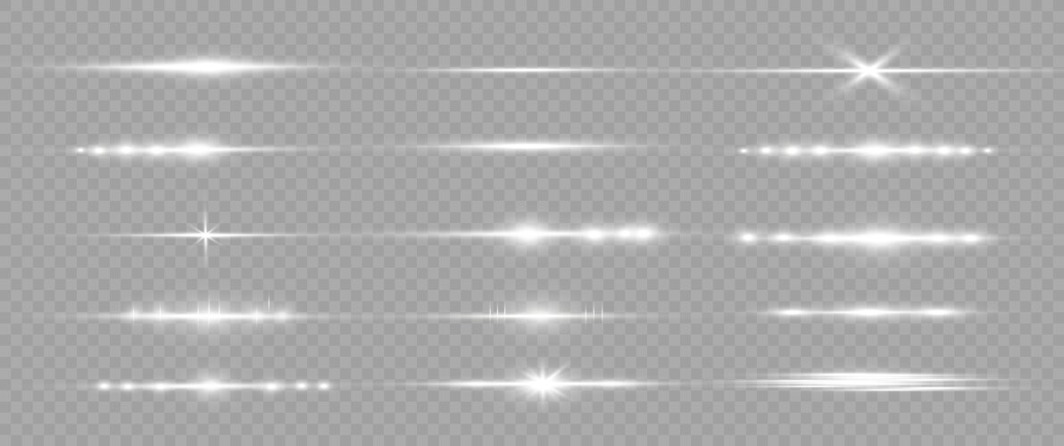 Horizontal light rays glow white line beams Vector Image