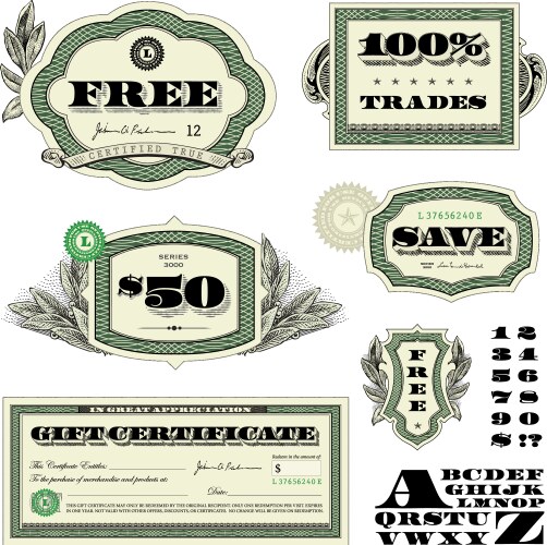 Money and numbers set Royalty Free Vector Image