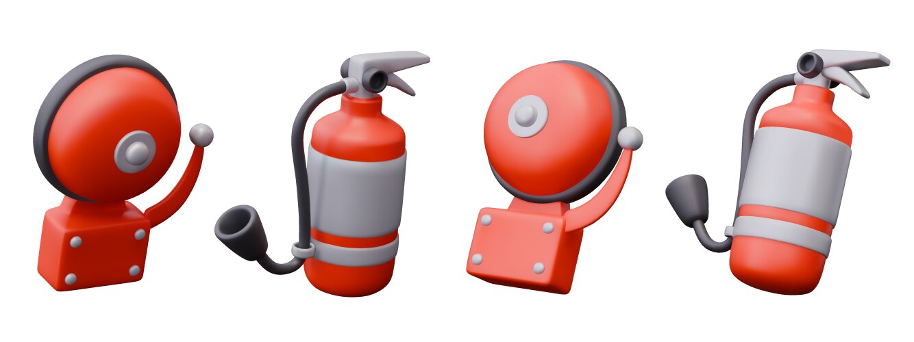 3d fire extinguisher alarm bell open Royalty Free Vector