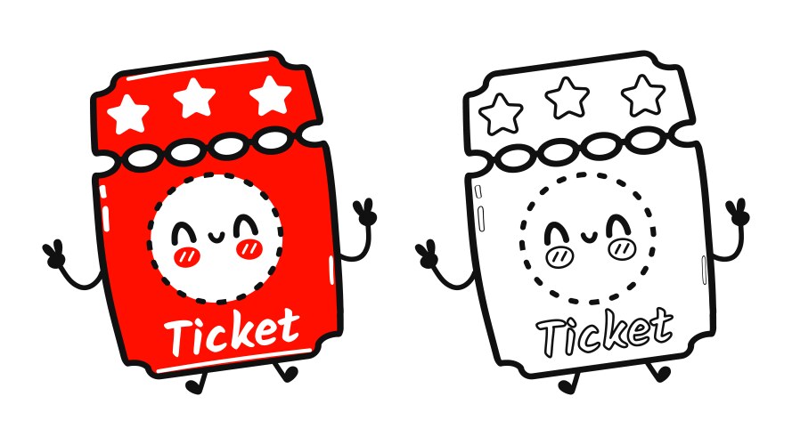 Funny cute happy cinema ticket characters bundle Vector Image