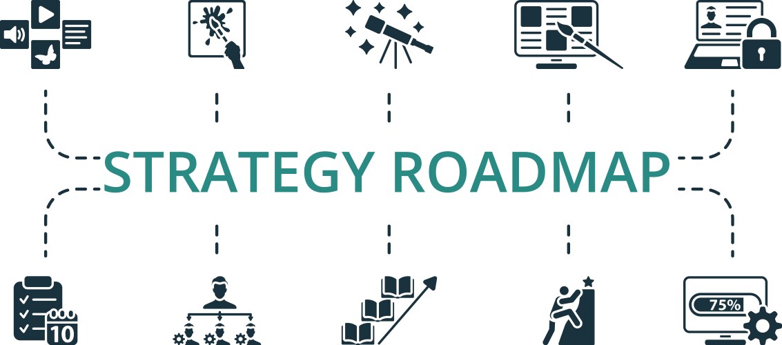 Marketing roadmap icon set monochrome simple Vector Image