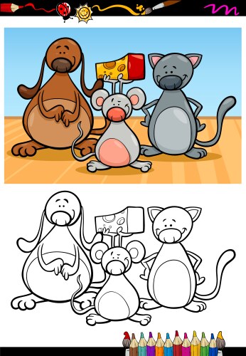 Cute pets cartoon coloring page Royalty Free Vector Image