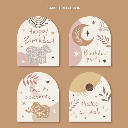 Hand drawn boho birthday labels Royalty Free Vector Image