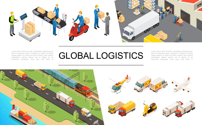 Flat isometric concept of global logistics Vector Image