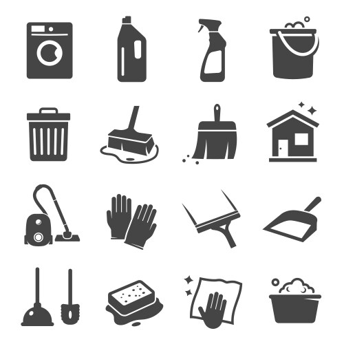 Cleaning black icon set Royalty Free Vector Image