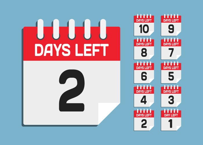 Countdown daily page calendar icon - 2 days left Vector Image