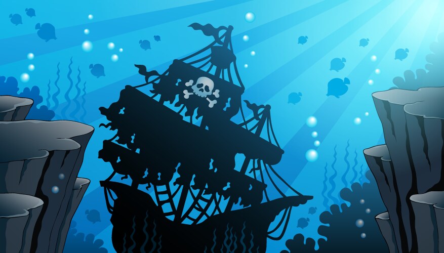 Underwater world with scuba diver and ship Vector Image