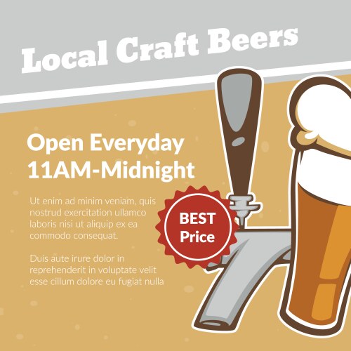 Local craft beers open everyday promo banner Vector Image