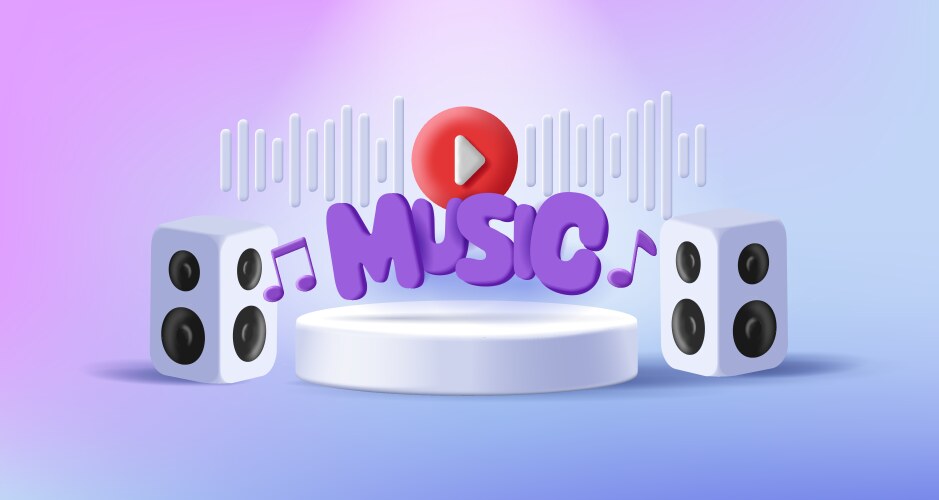 Yellow 3d boombox columns composition with notes Vector Image