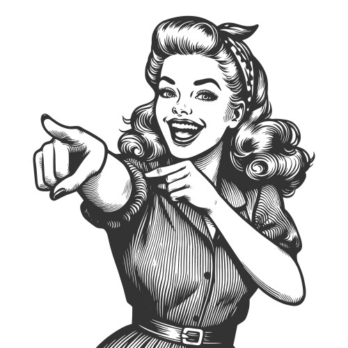 Smiling pin-up woman pointing on beach Royalty Free Vector