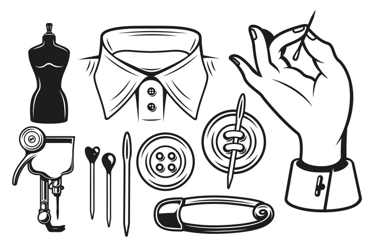 Sewing kit doodle tools sketch Royalty Free Vector Image