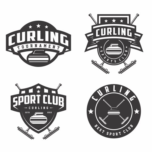 Curling logo collection emblem set collections Vector Image