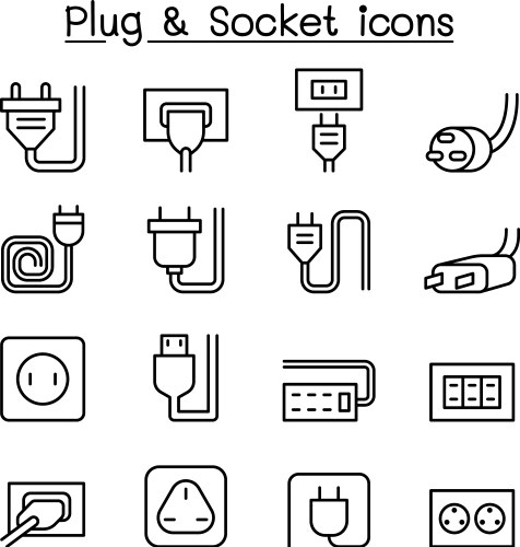 Plug socket icon set graphic design Royalty Free Vector