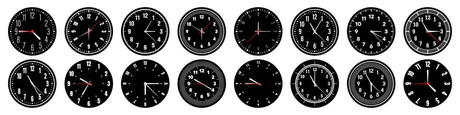 Mechanical clock faces with hands bezel watch Vector Image