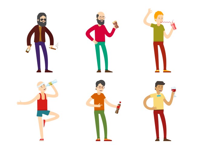 People drinking water flat isolated Royalty Free Vector