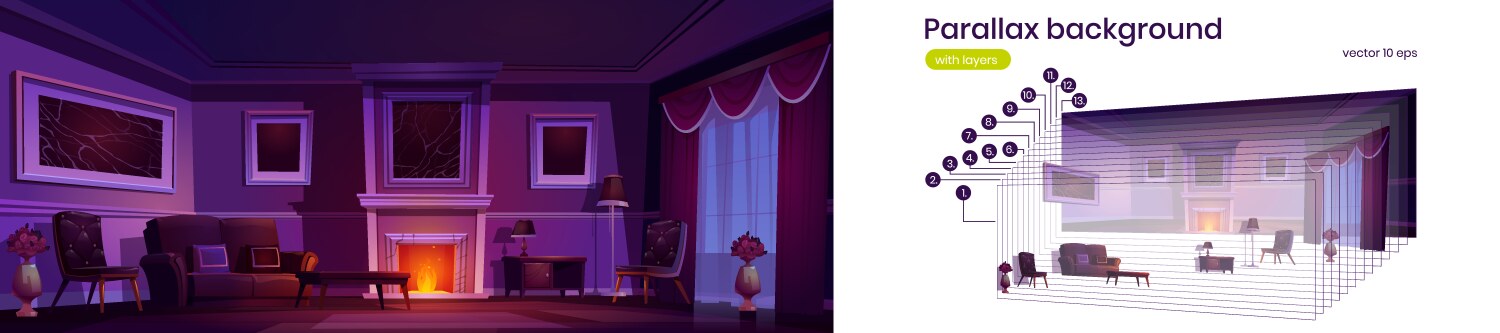 Parallax background with princess room interior Vector Image