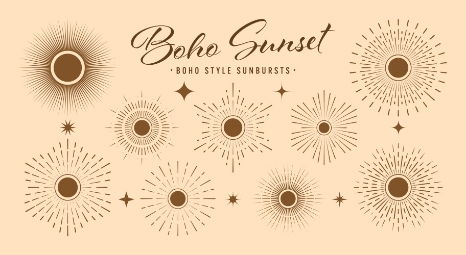 Vintage sunburst sunset beams collection boho Vector Image