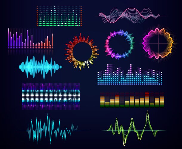 Colored sound waves collection analog and digital Vector Image