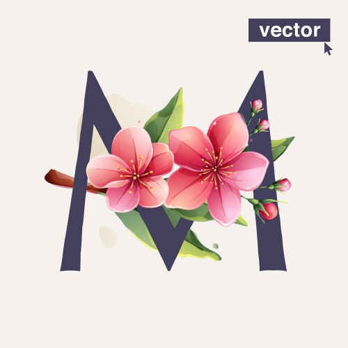 M letter drop cap logo with interlaced vine Vector Image