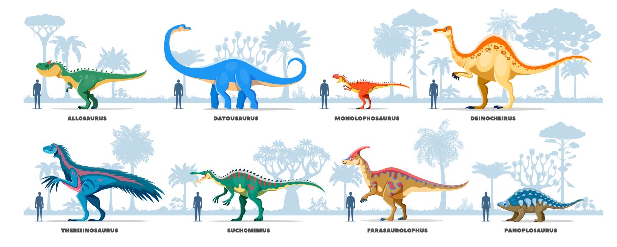 Dinosaurs size to human comparison infographics Vector Image
