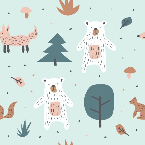Seamless childish pattern with cute bear fox Vector Image