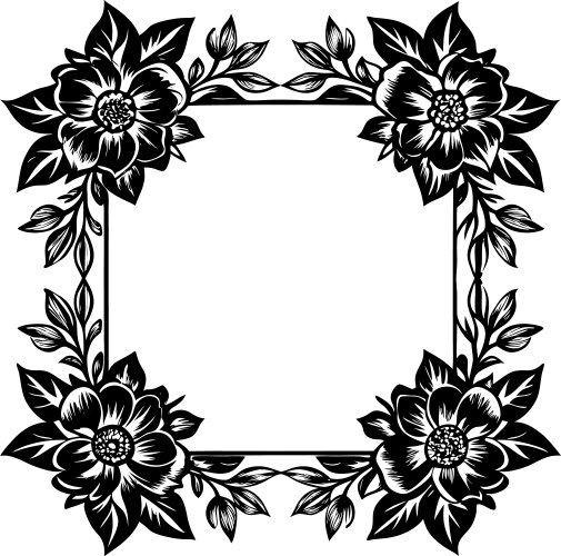 Floral border square line silhouette black Vector Image