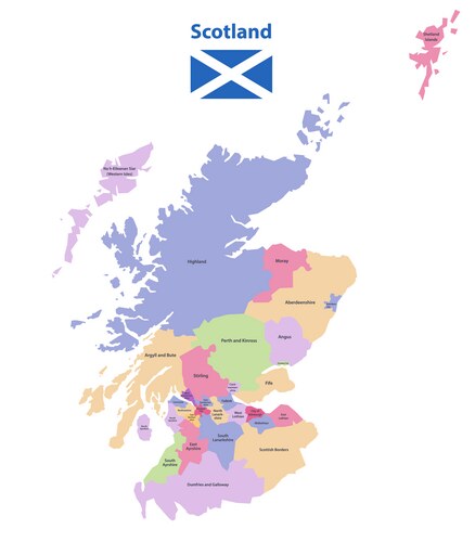 Map scotland with districts Royalty Free Vector Image