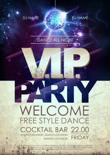 Disco ball background poster vip party Royalty Free Vector