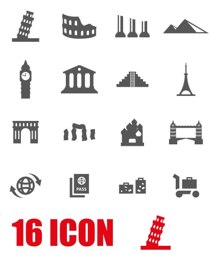 World landmarks signs black thin line icon set Vector Image