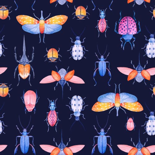 Watercolor bug beetle pattern Royalty Free Vector Image