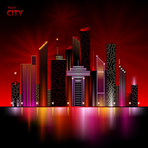 Night city skyline skyscraper with neon lights Vector Image