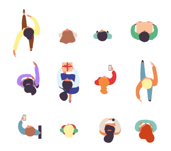 People sitting top view set 1 Royalty Free Vector Image